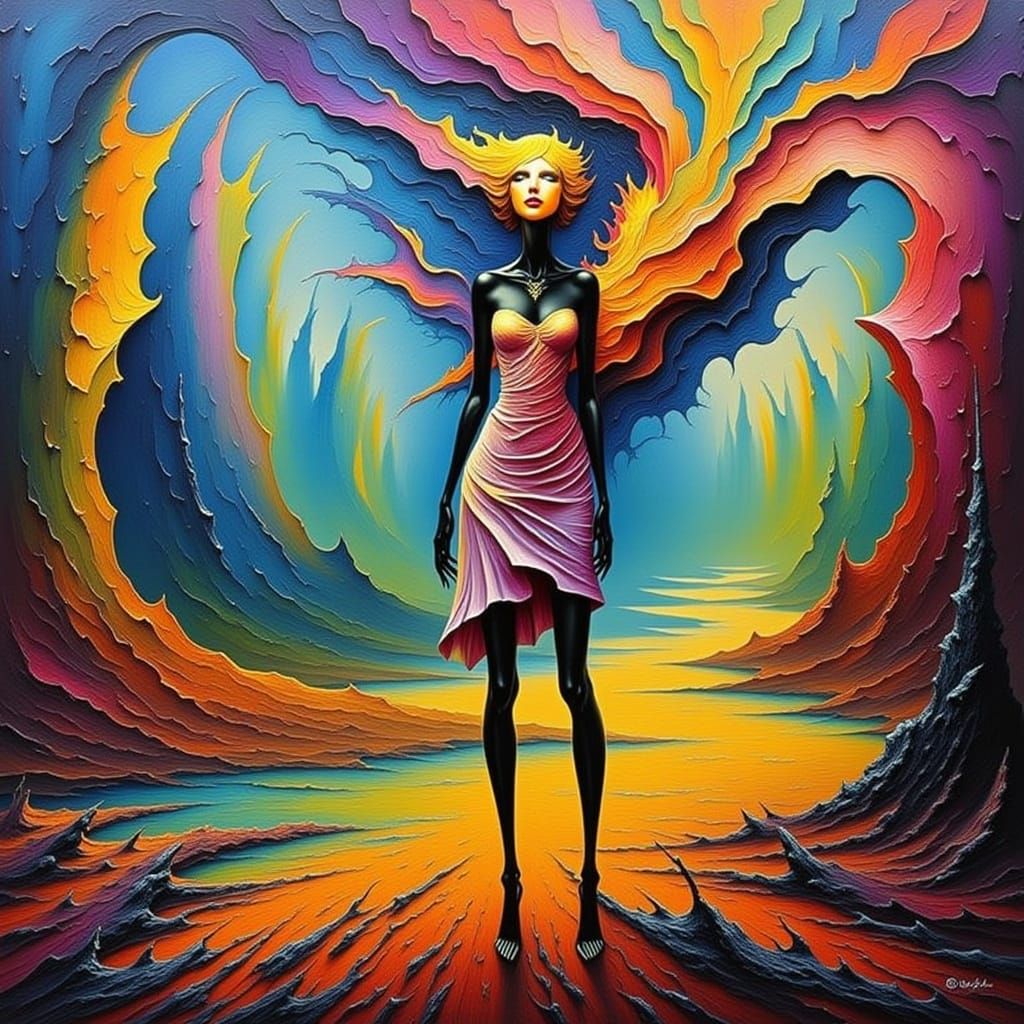 Surrealist Woman in Melting Oil on Canvas Dreamsca... - AI Art