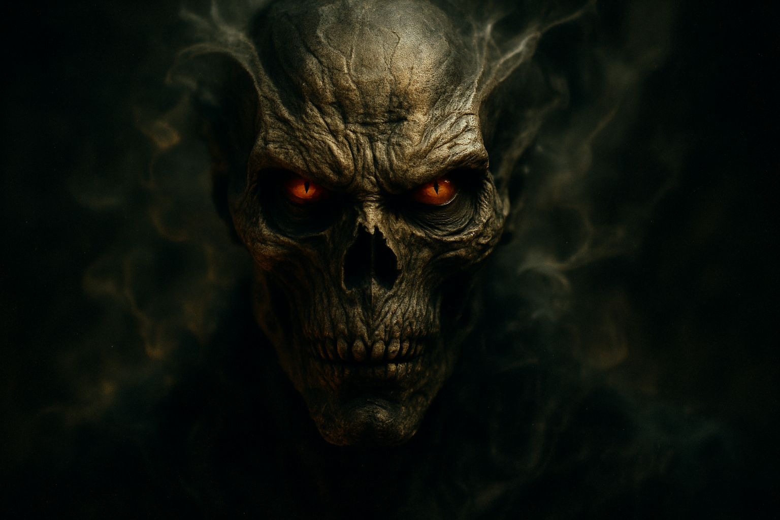 A spine-chilling close-up portrait of an otherworldly entity, its face ...