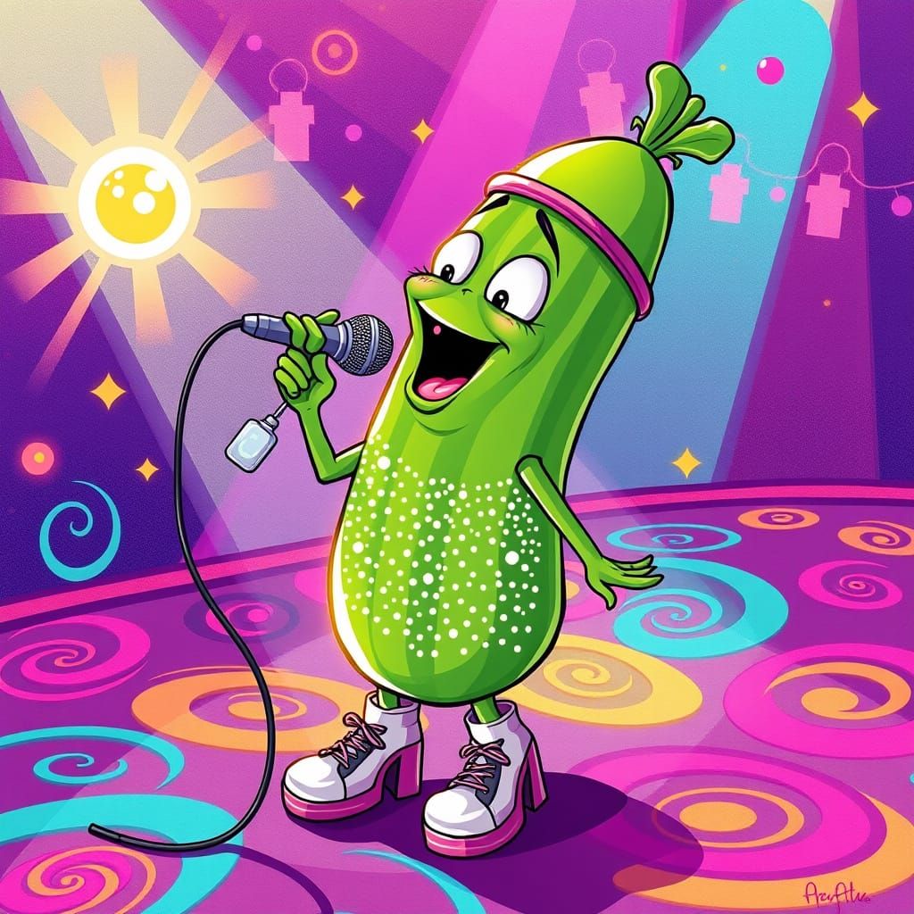 Vibrant Disco Cucumber Dances with Exuberance - AI Art