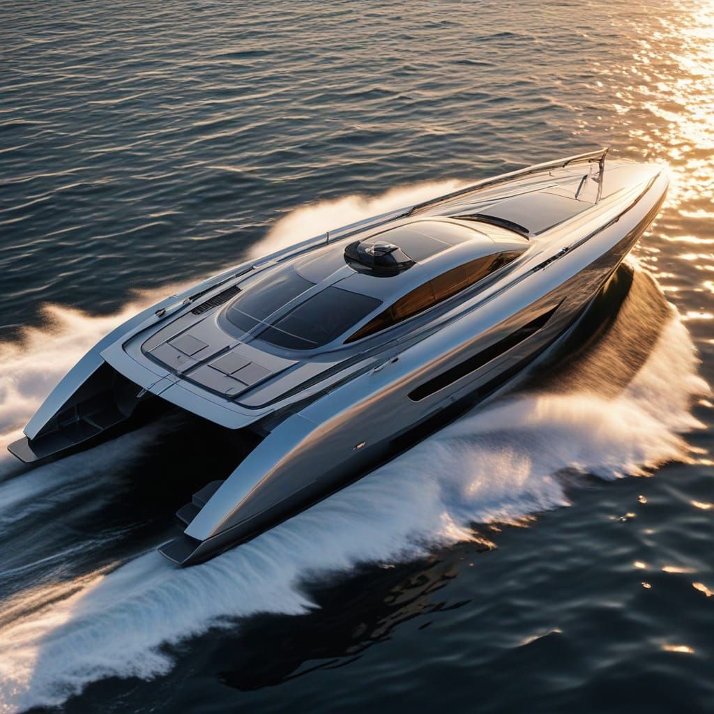 ~realistic~ trimaran carbon fiber yacht with hydrofoils. black blue and ...