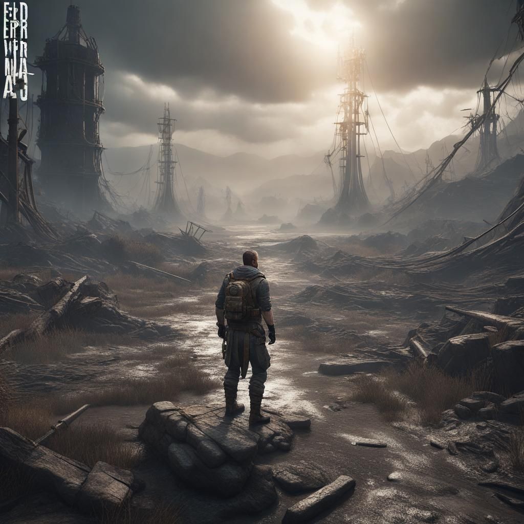 thoughtful warrier navigating a safe path through turbulent apocalyptic ...