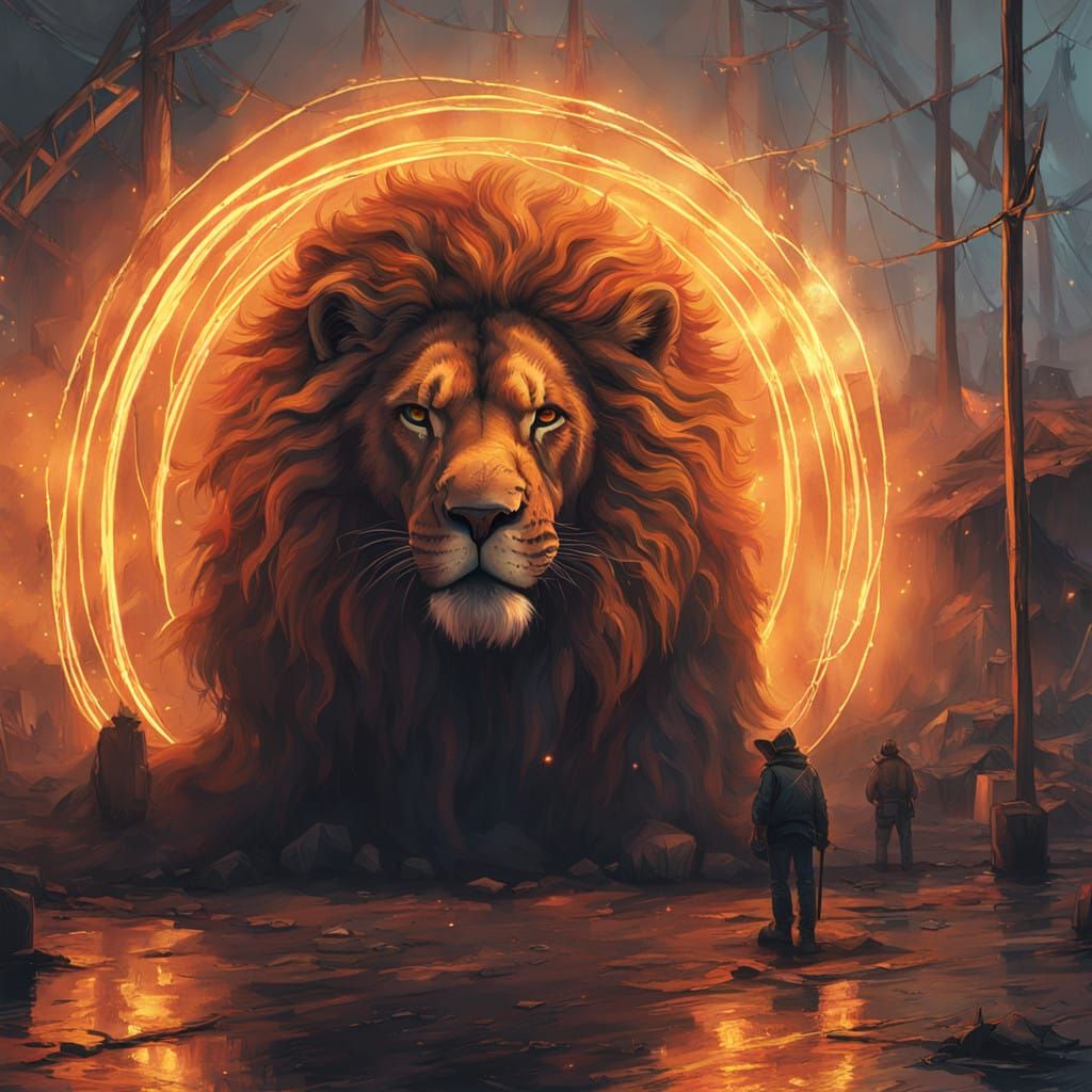 lion of fire - Majestic Lion of Fire Leaps through Burning H...