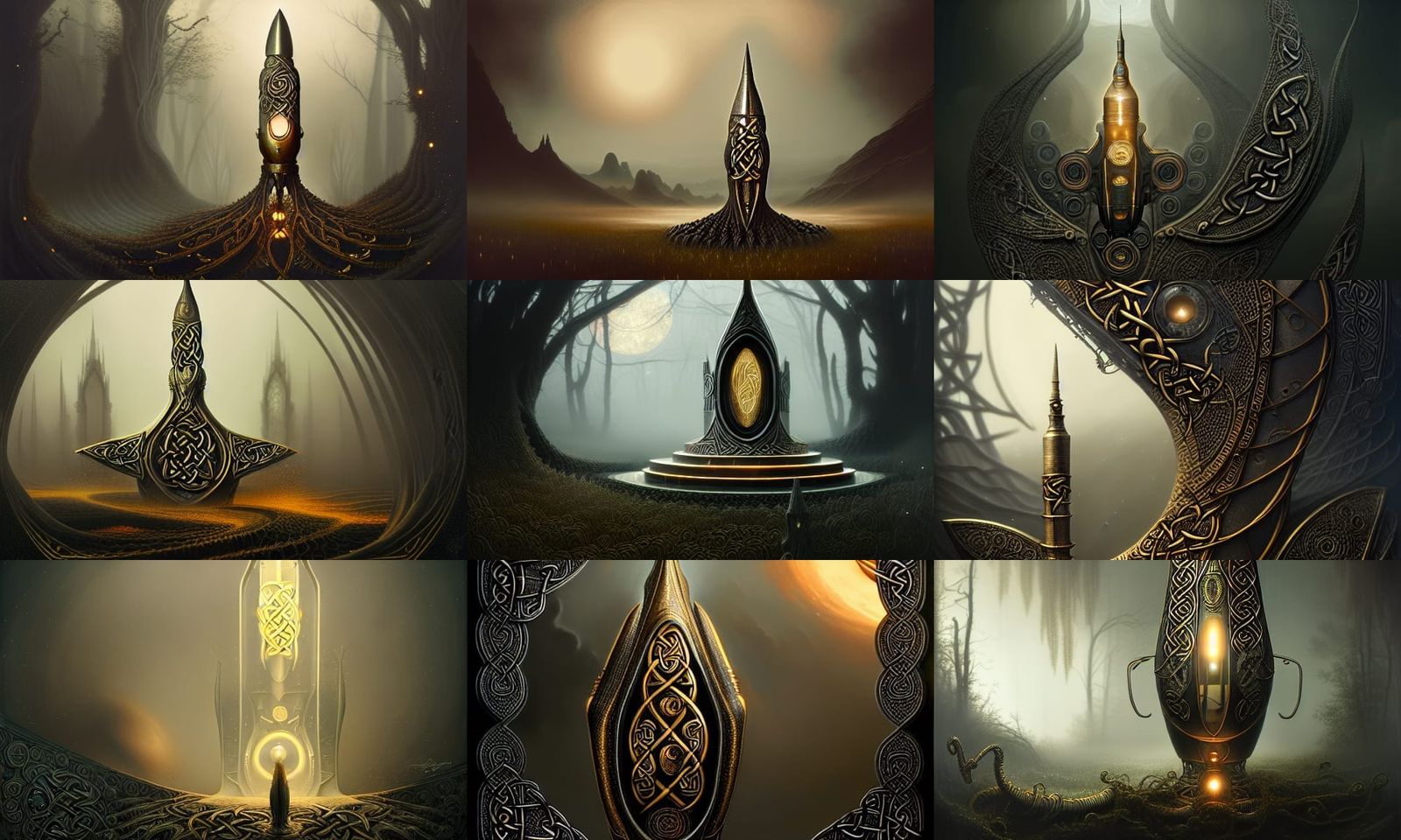 Celtic rocketship baby inside, insanely detailed and intricate, fog ...