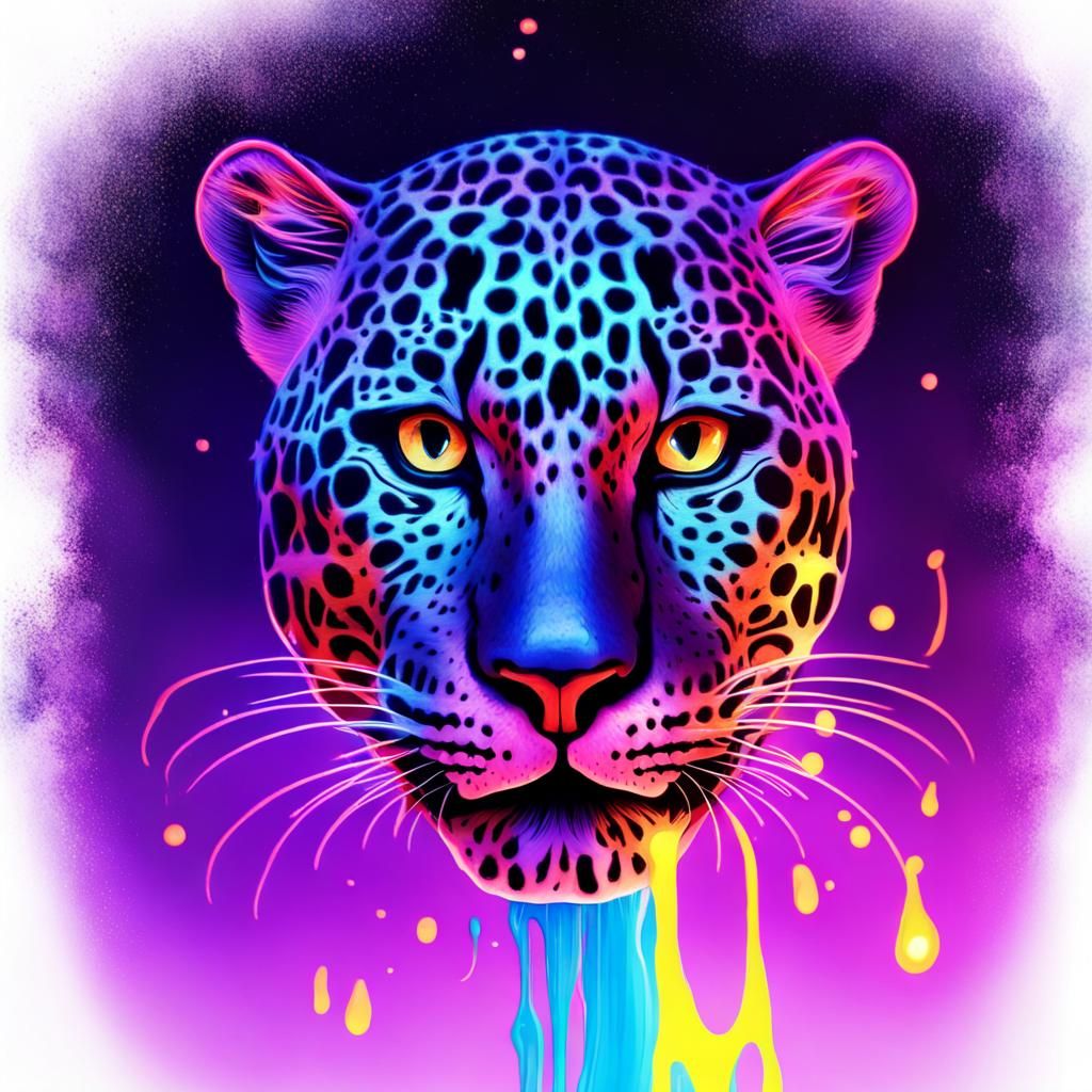 Black Light Art - Glowing Neon Jaguar - AI Generated Artwork ...