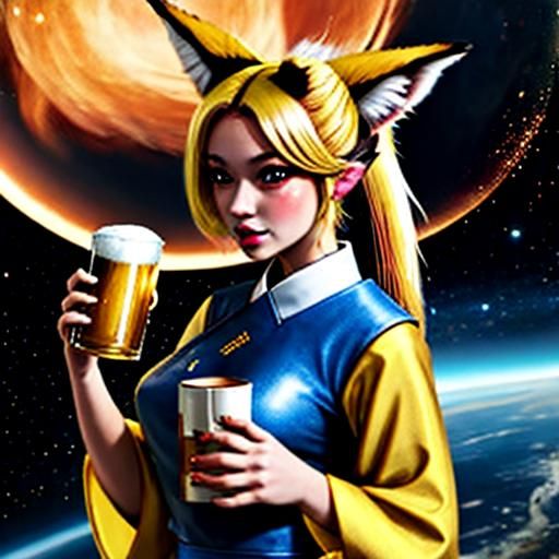 A kitsune girl with fox ears and a gorgeous space outfit - AI Generated ...