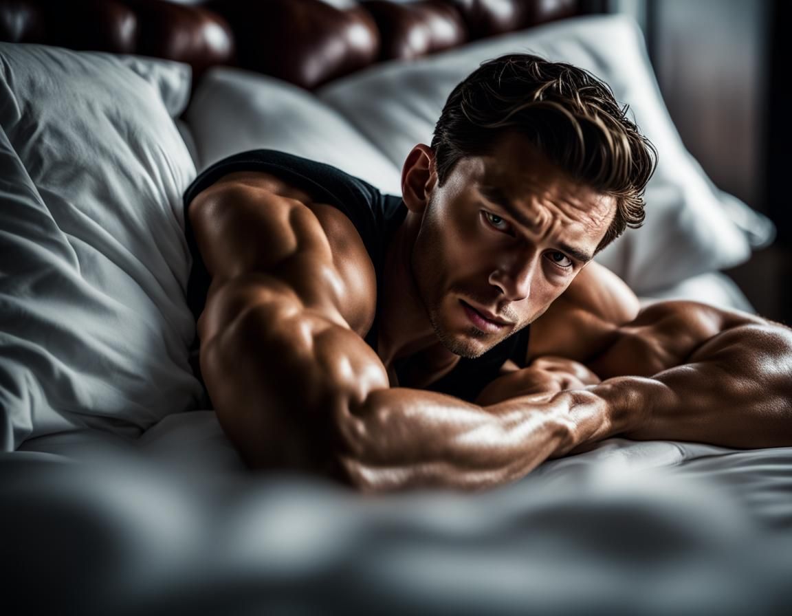 Muscle In Bed 3 - AI Generated Artwork - NightCafe Creator