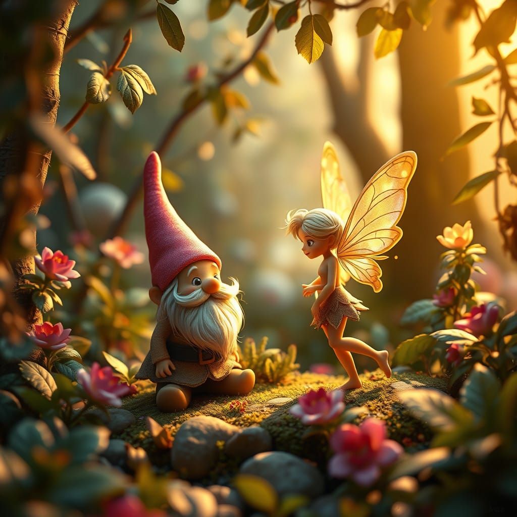 Suny morning - Whimsical Forest Encounter in Dreamy, Hyper-...