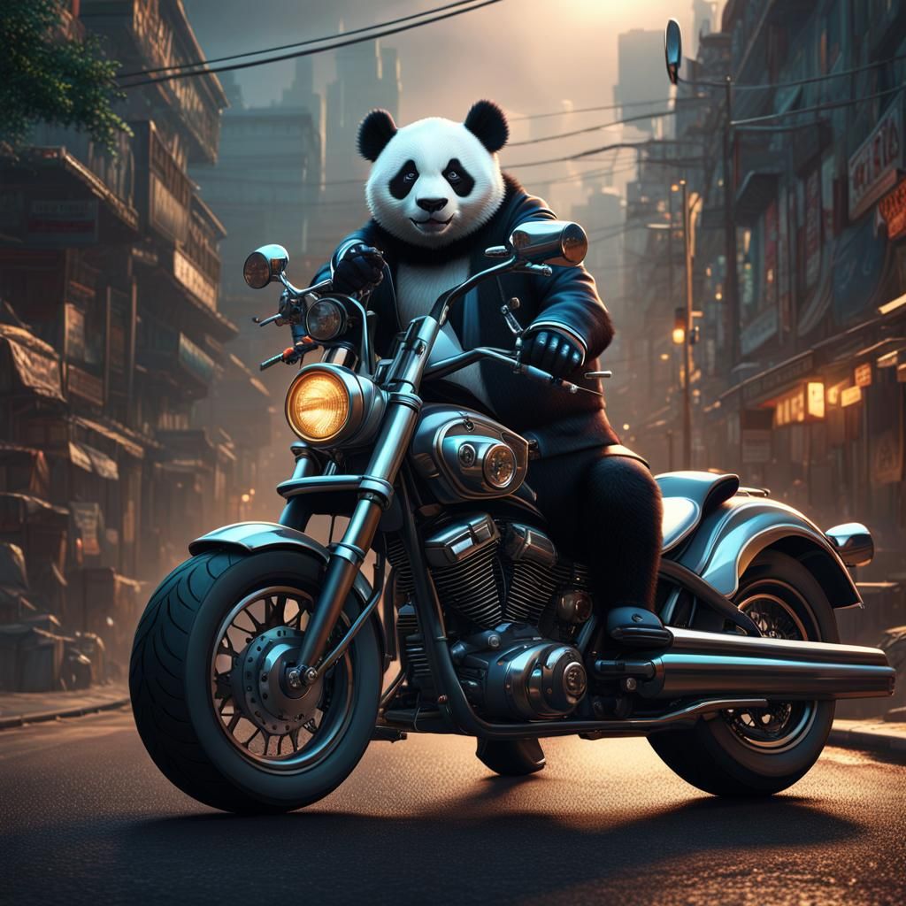 gangster panda sits on a motorcycle - AI Generated Artwork - NightCafe ...