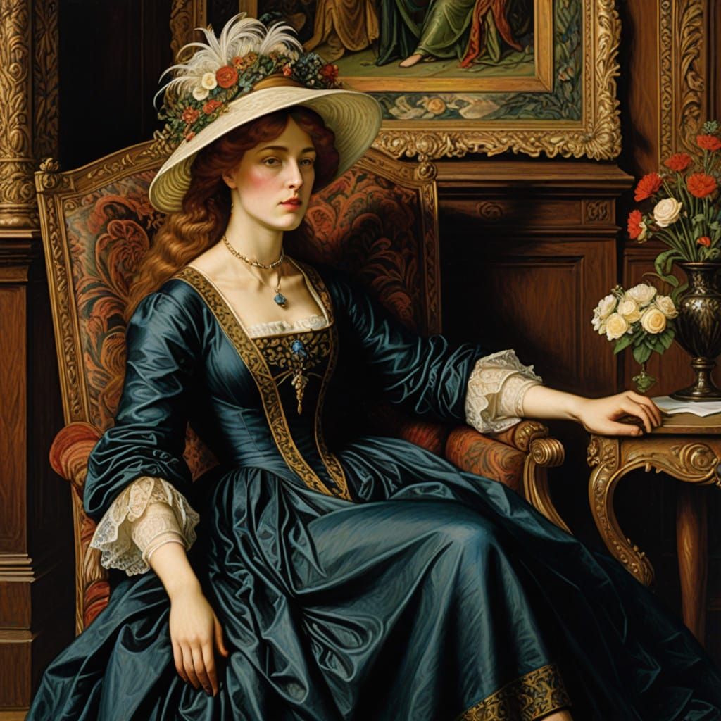 Elegant Victorian Lady in Opulent Drawing Room - AI Art