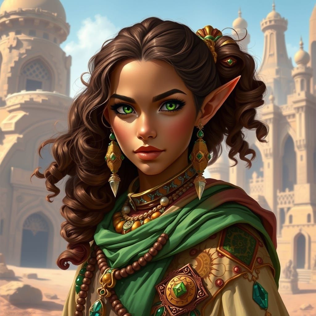 Elegant Half-Elf Bard in Middle-Eastern Fantasy Se... - AI Art