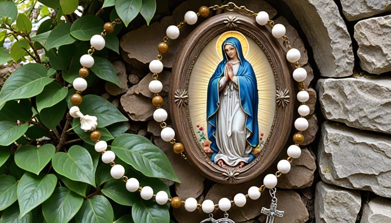 Blessed Virgin Mary in a Sacred Grotto Setting - AI Art