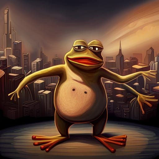 pepe the frog in the middle spread out, arms and legs out in a cross ...