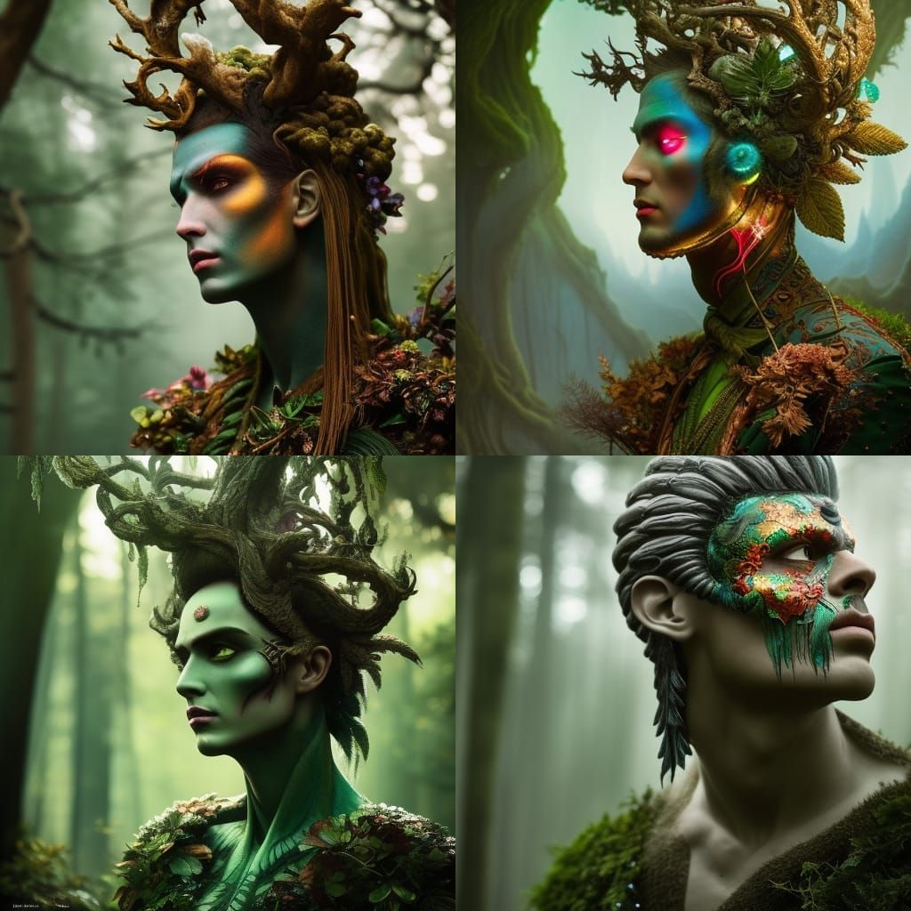 profile beautiful male masculine dryad, nature spirit, facepaint,by ...