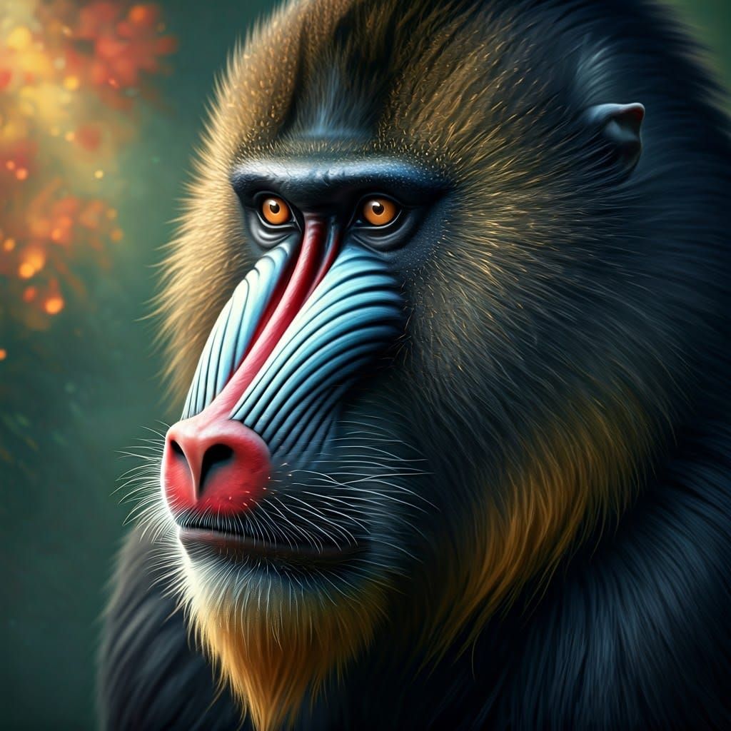 Mandrill - Majestic Male Mandrill in Hyper-Realistic, Whimsi...