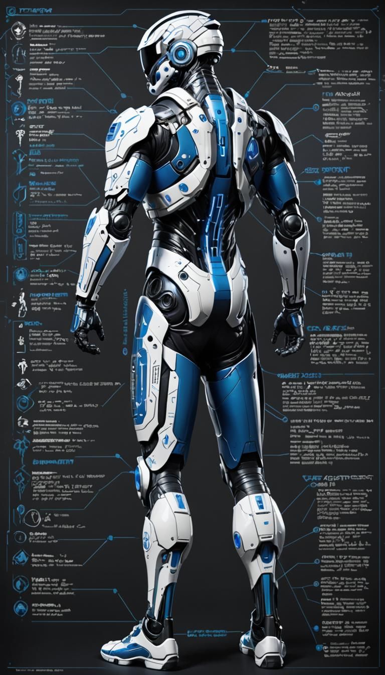 Technical diagram of a blue futuristic combat suit #3 - AI Generated ...