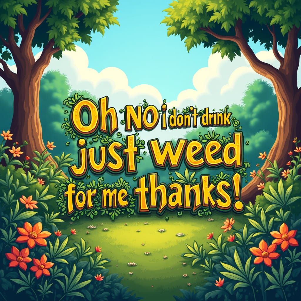 Whimsical Weed Wonderland in Bold Cursive - AI Art