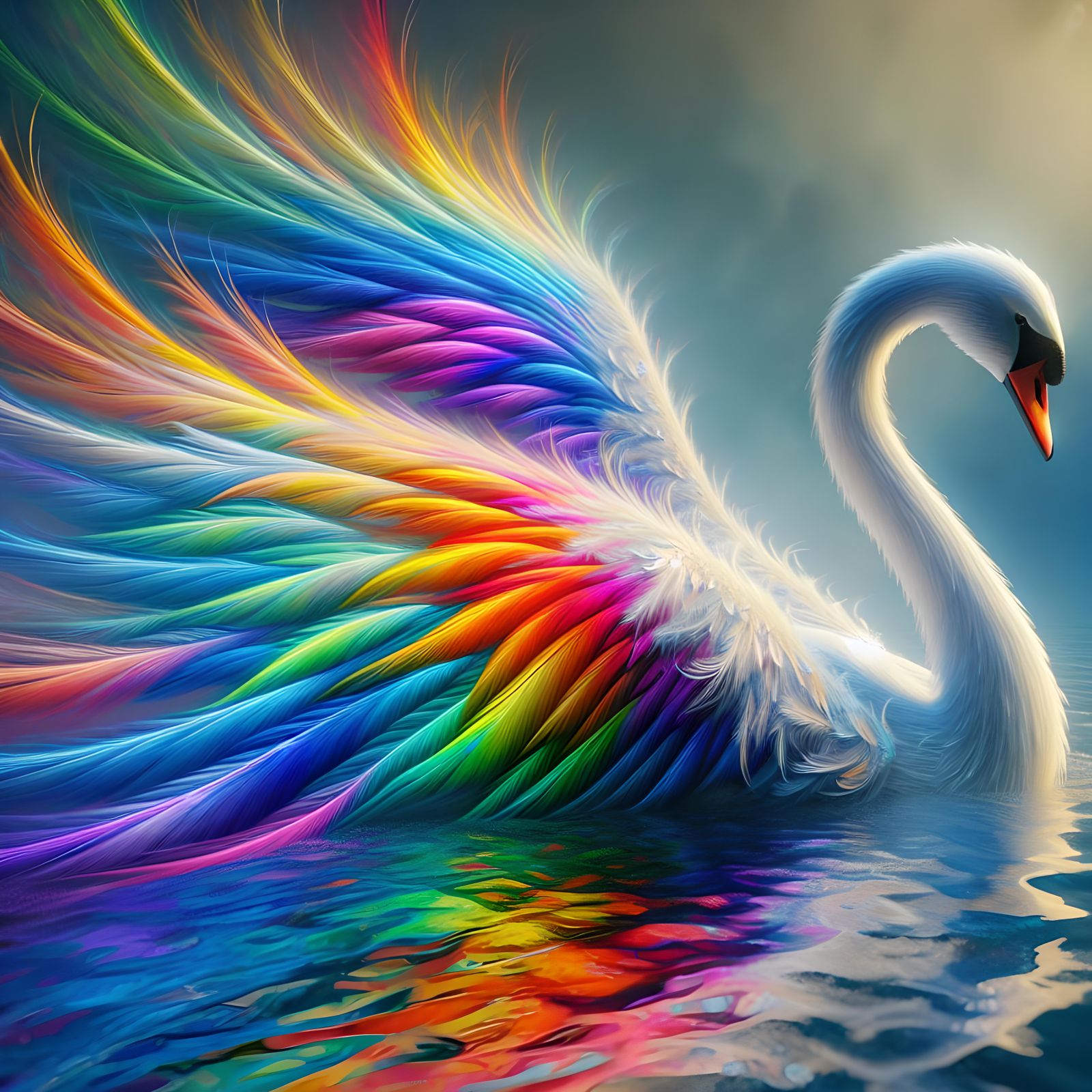 A angel swan with rainbow feathers - AI Generated Artwork - NightCafe ...