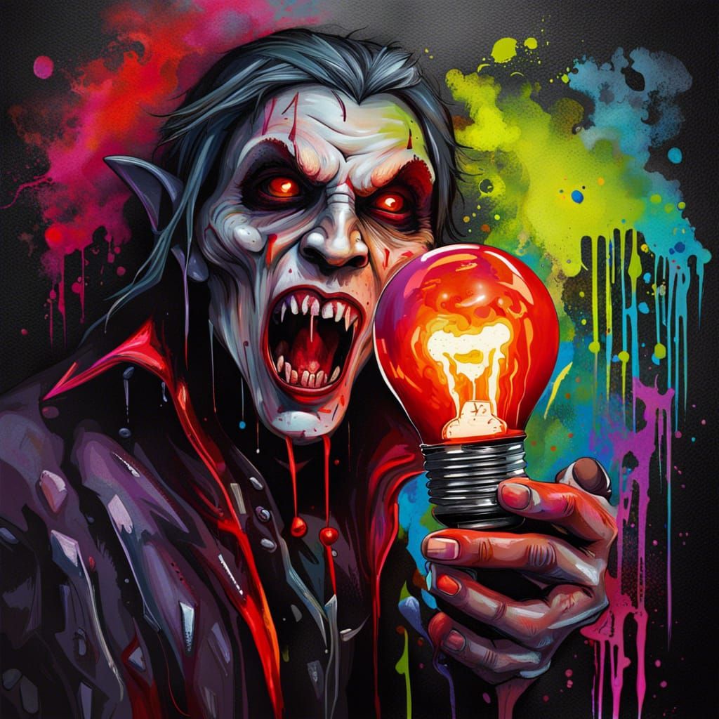 Vampire scared of a lightbulb - AI Generated Artwork - NightCafe Creator