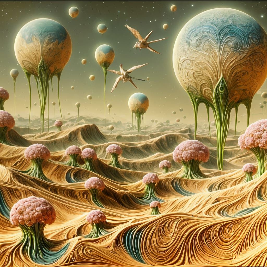 Dreamlike Venusian Scene with Floating Orbs and Fl... - AI Art