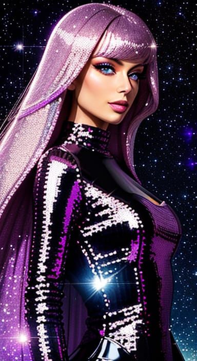 Glamorous Lady in Blingee-Inspired Portraiture wit... - AI Art