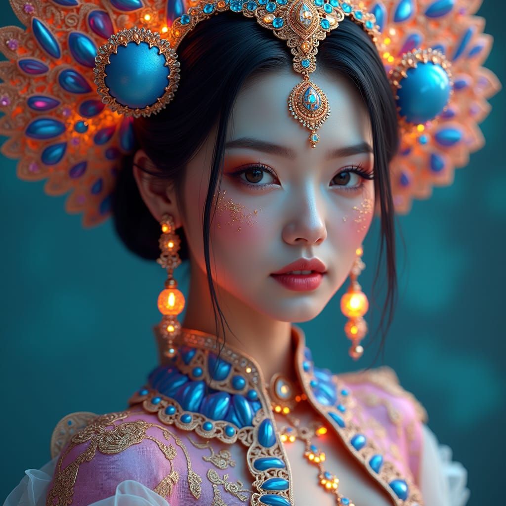 Futuristic Goddess in Vibrant Attire and Jewel-Ton... - AI Art