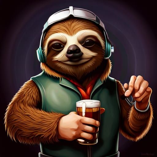 The cute sloth hipster drinking craft beer in the brewery ...