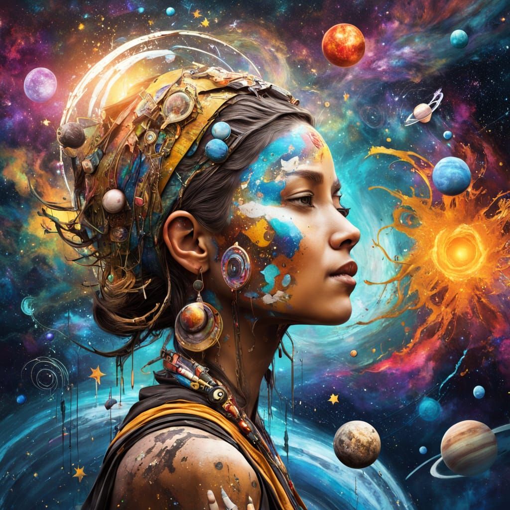 Mystical Shaman Goddess in Cosmic Graffiti - AI Art