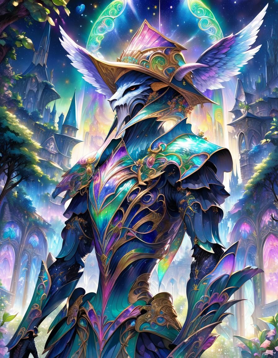 Epic Wizard Knight in Neon Hues, Inspired by Josep... - AI Art