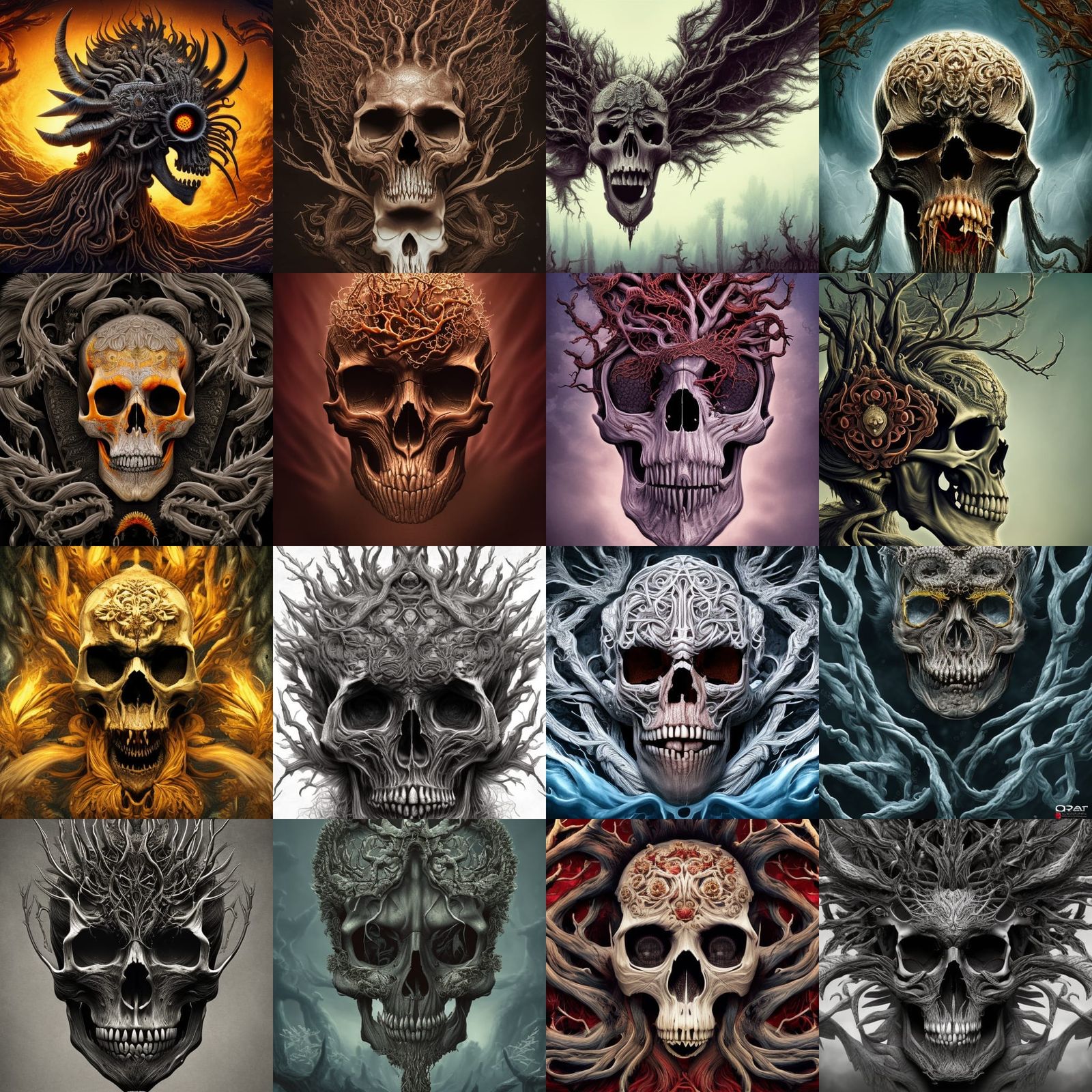 Epic Branchpunk Skulls - AI Generated Artwork - NightCafe Creator