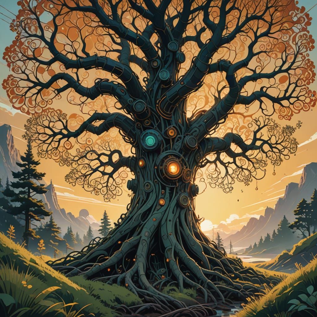 Fractals in nature; A tree where each branch divides into smaller ...