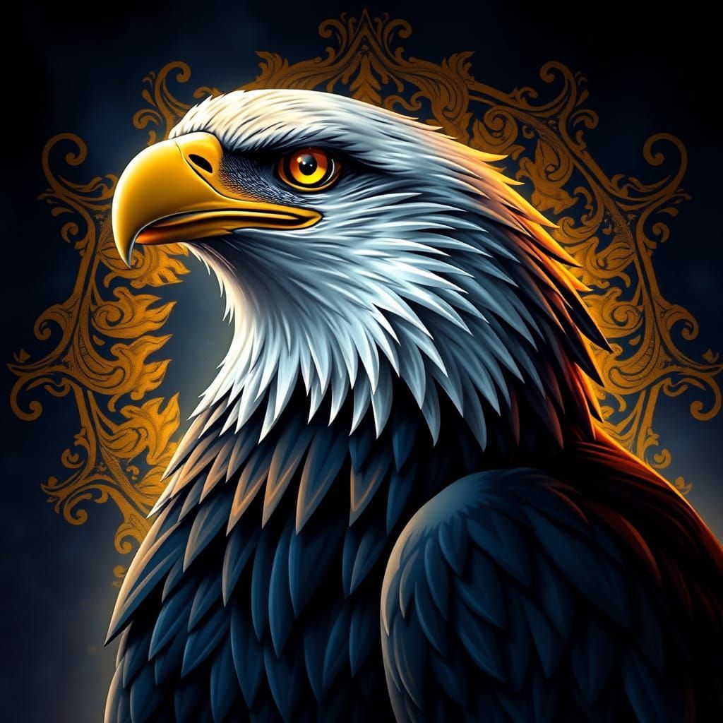 Golden Flashes Eagle in Midnight Blue and Gold - AI Art