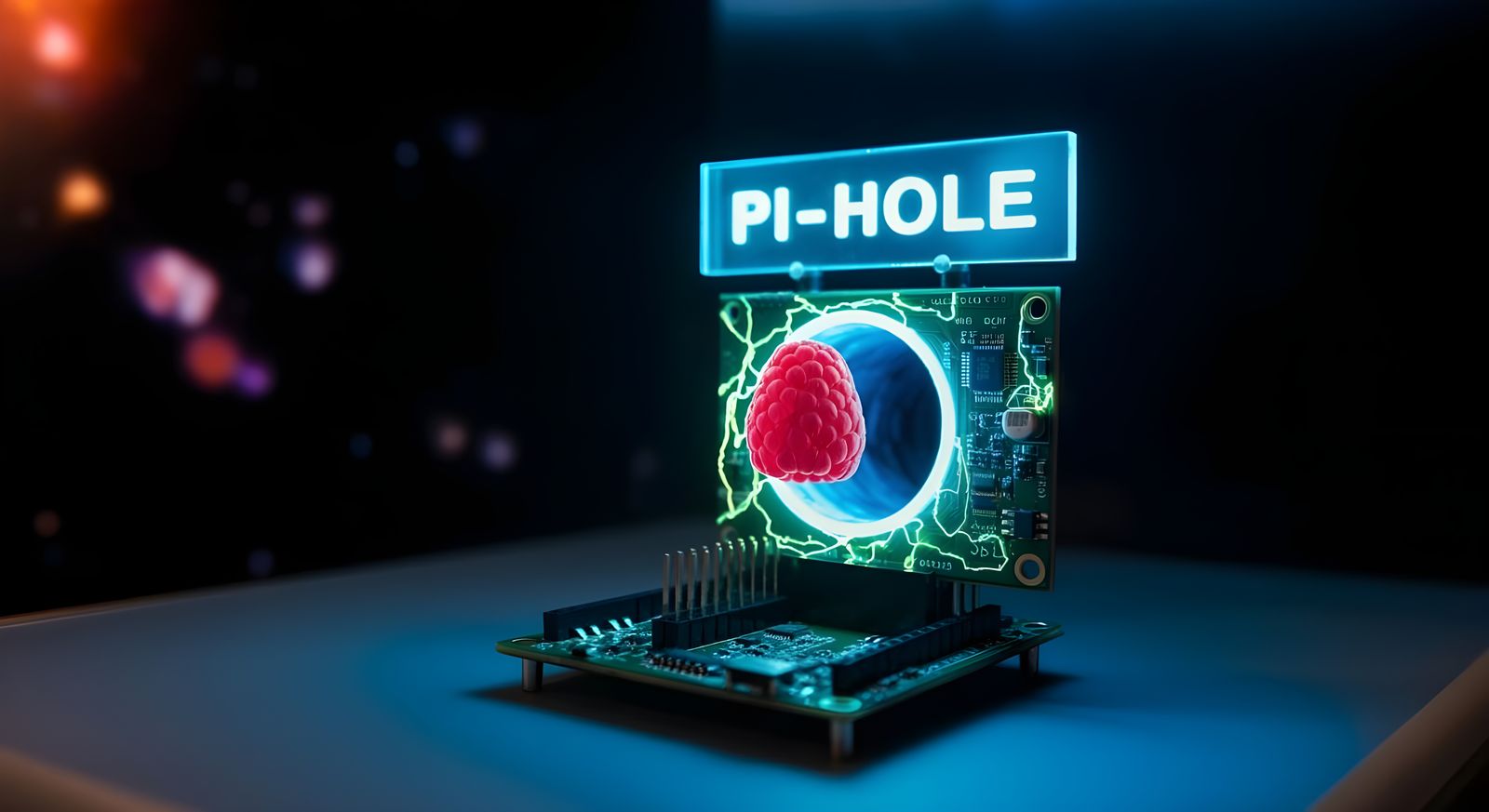 Cyberpunk Pi-hole Display with Raspberry in Worm H... - AI Art