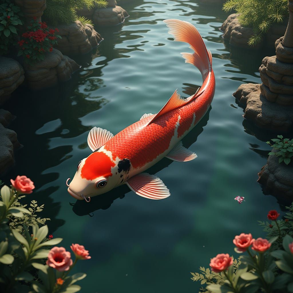 red black giant koi fish - Majestic Red and Black Koi Fish i...