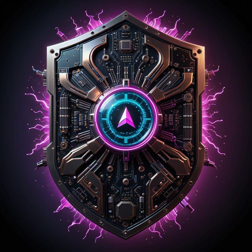 Elegant Cyberpunk Shield in Synthwave Style - AI Art