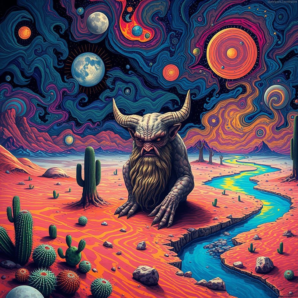 Surreal Desert Landscape with Grotesque Creature i... - AI Art