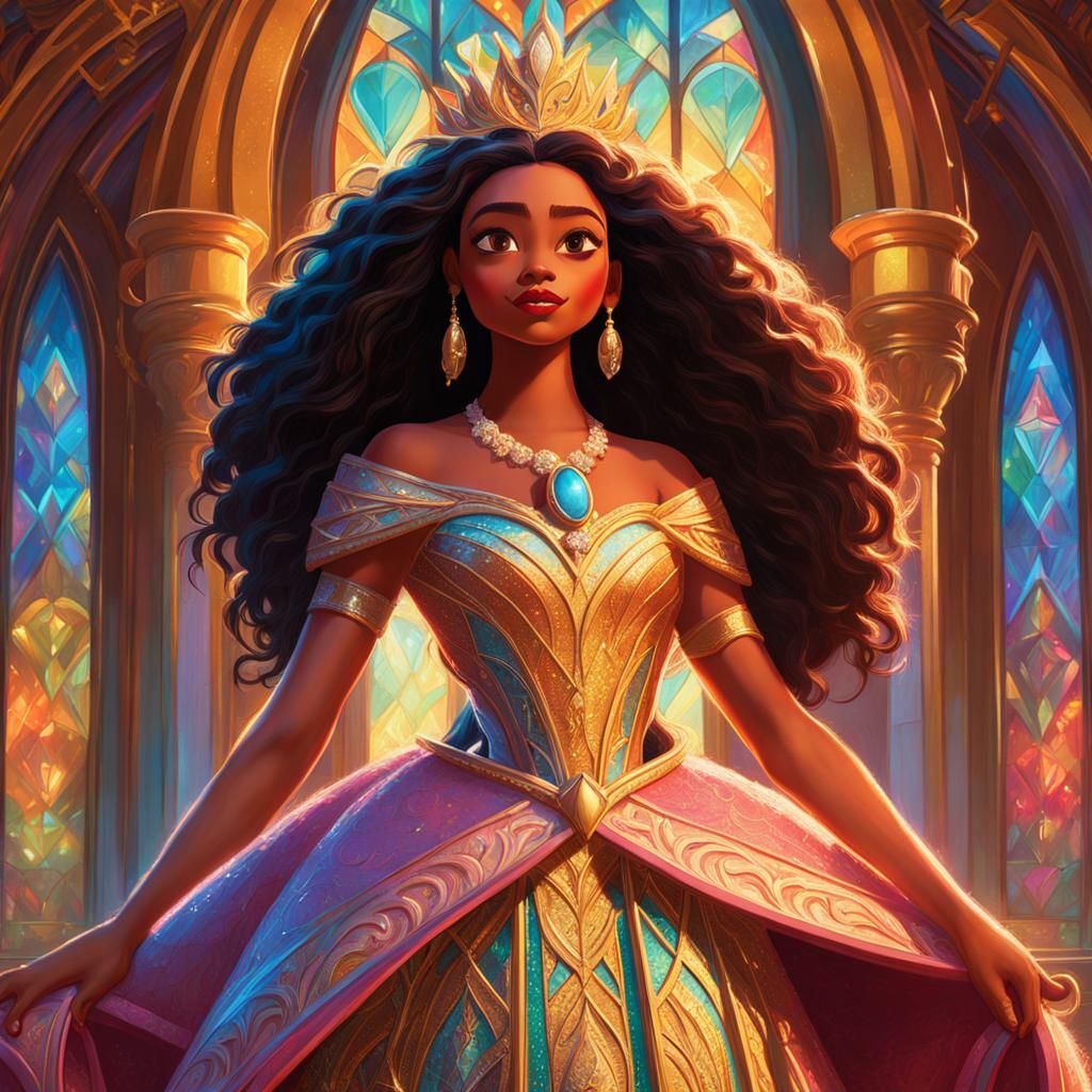 Moana reimagined - Moana in Regal Opulence, Cyberpunk Oil Pa...