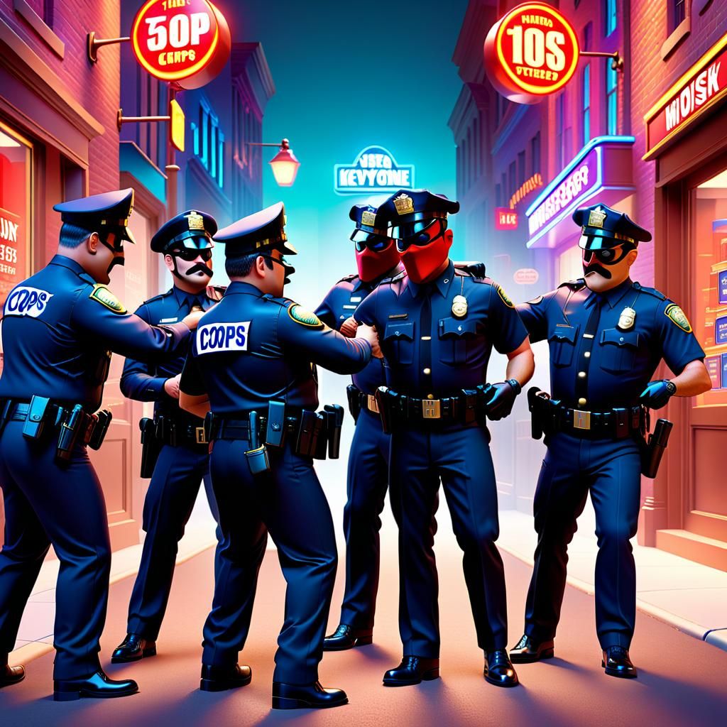 Keystone Cops attempting to apprehend a (masked bank robber). Pixar ...