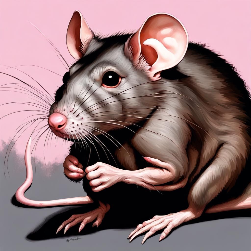 a painting of a large human-like brown rat in the style of beautiful ...