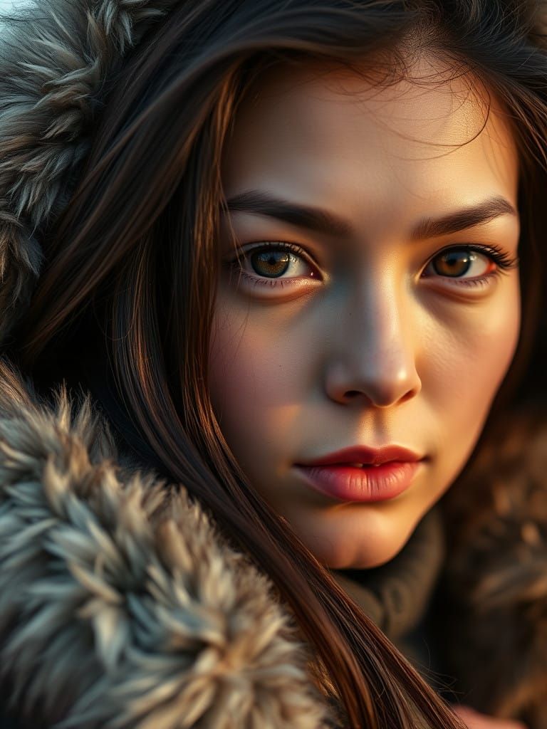 Aleut girl - Portrait of a 20-Year-Old Aleutian Woman in a F...