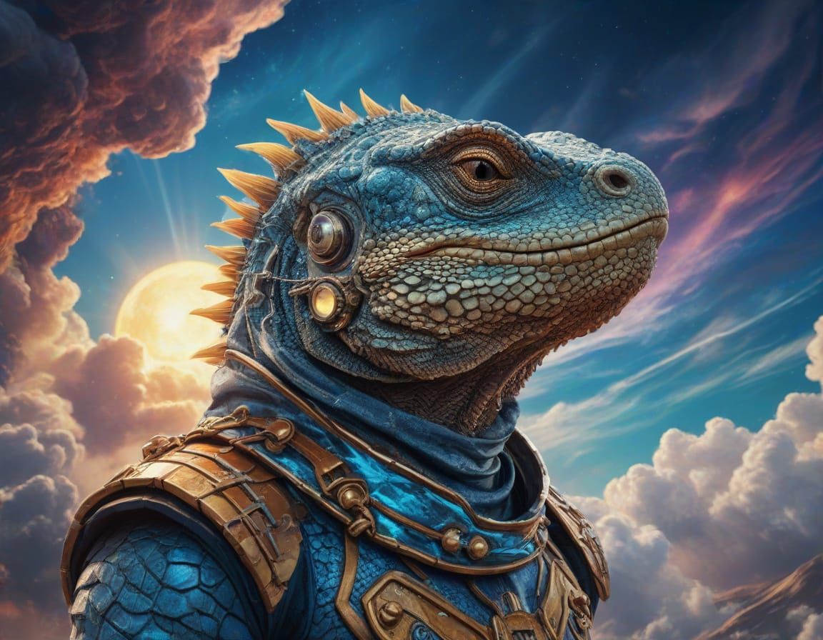 The Lizard Warrior - Surreal Sci-Fi Lizard Portrait in Comic...