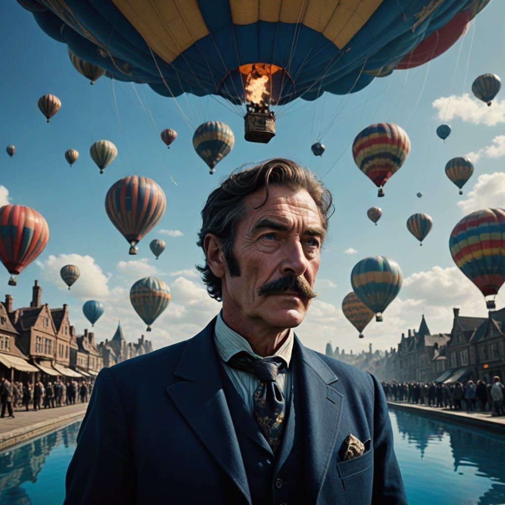 Phileas fogg with balloons in background