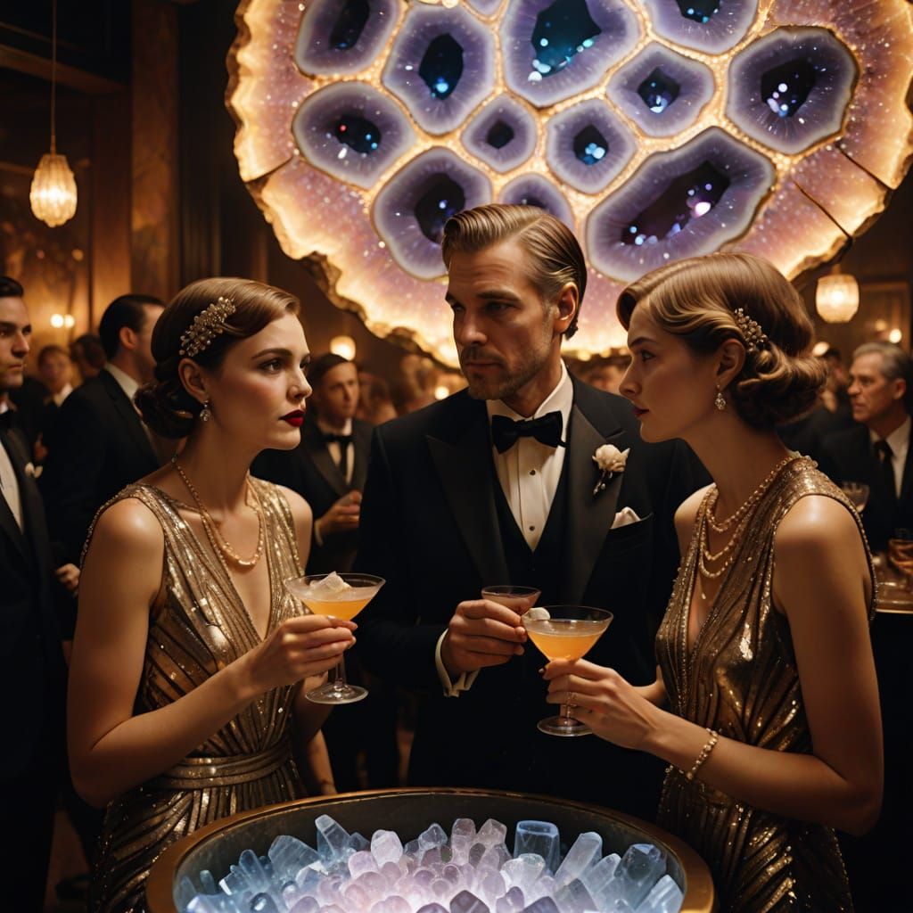 Geode Speakeasy with Art Deco Patrons in Film Stil... - AI Art