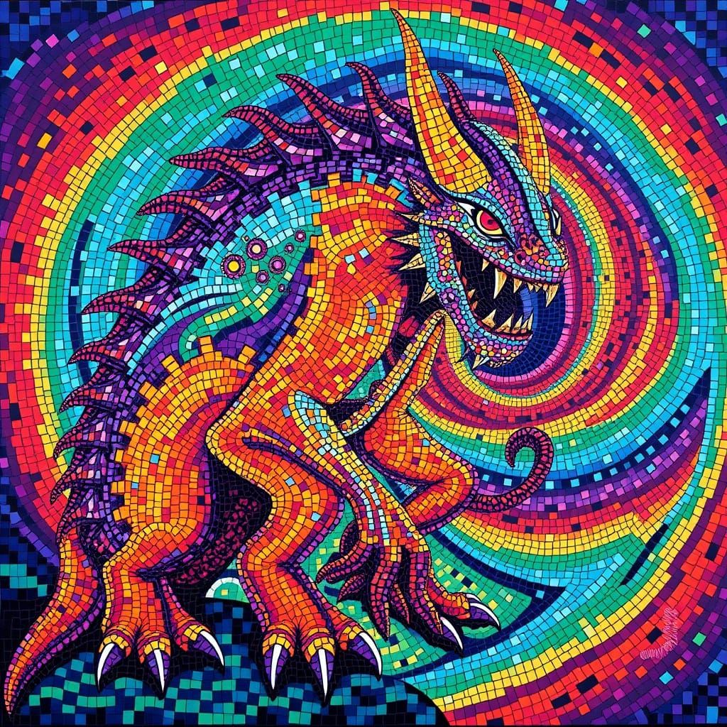 Monster Mosaics psychedelic - Surreal Mosaic Monster Unfolds...
