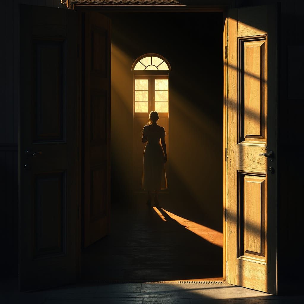 liminal momentk - Serene Figure at the Threshold of Two Real...