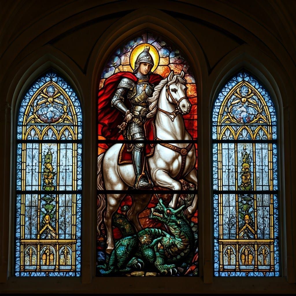 Medieval Saint George Slaying Dragon in Vibrant St... - AI Art