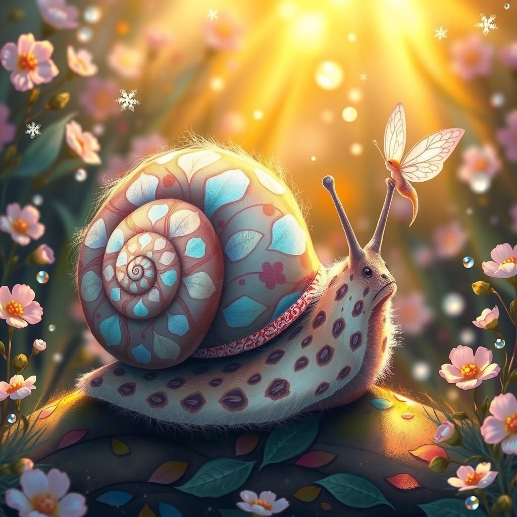 Majestic Fluffy Cheetah Snail in Whimsical Garden ... - AI Art