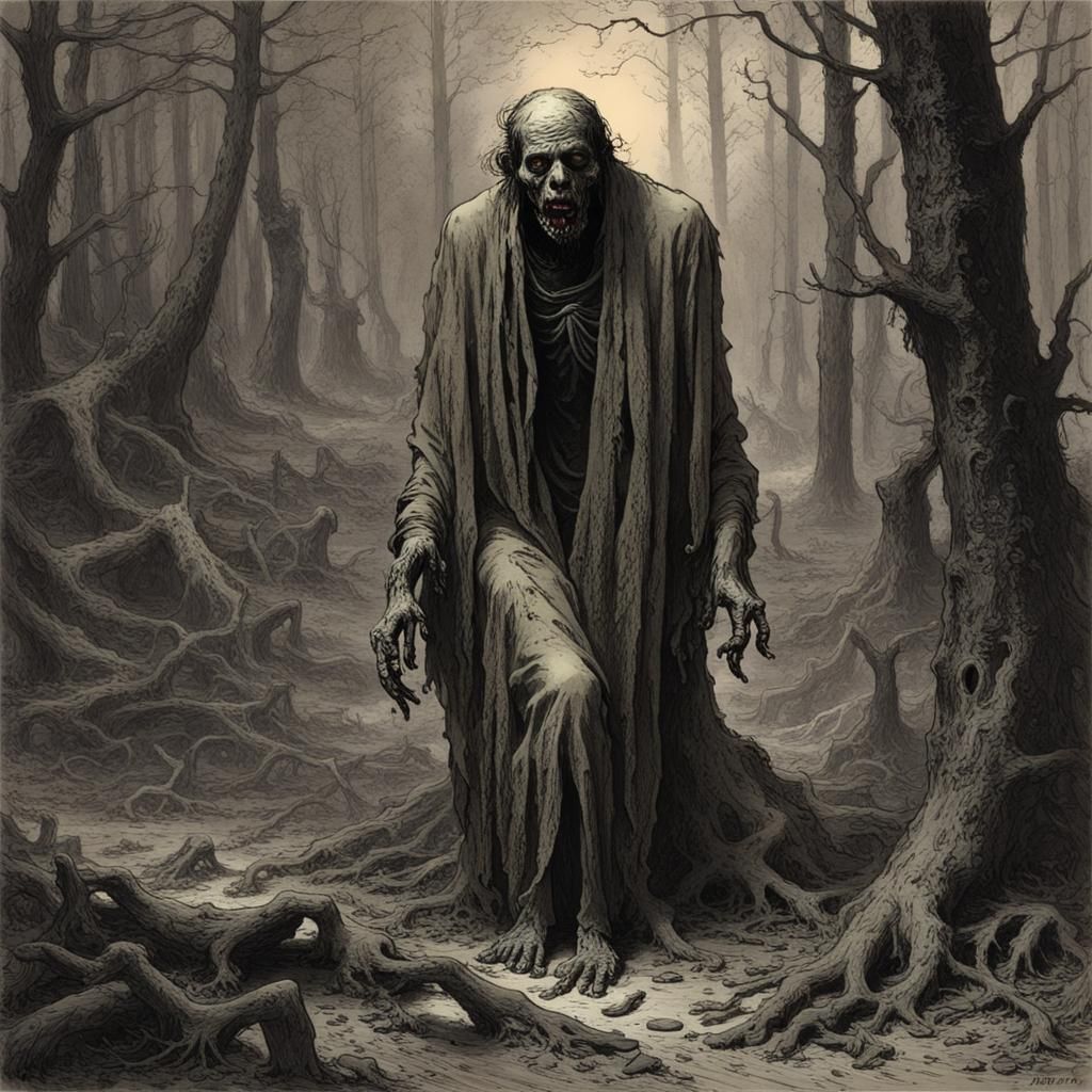 rotting zombie in a forest - AI Generated Artwork - NightCafe Creator