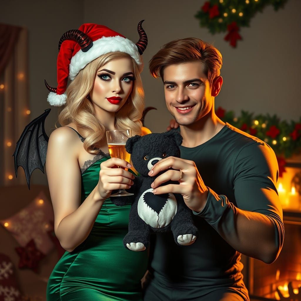 Stunning blonde temptress with demon horns and wings drinking vodka ...