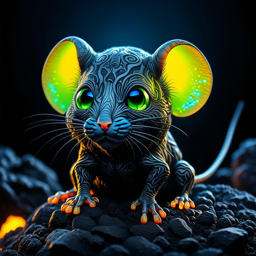Macro photography of an ultrarealistic intricately detailed Chibi Mouse ...