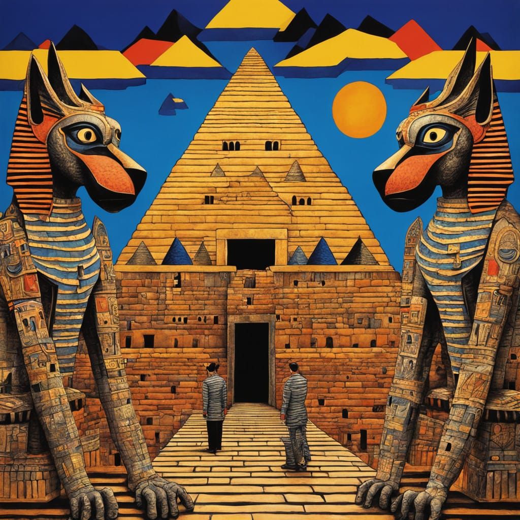 Surrealism palace guard Egyptian Pyramids anthropomorphic Ravens ...